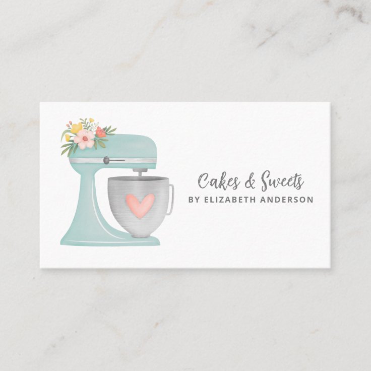 Simple Mixer Floral Cake Bakery Business Card | Zazzle