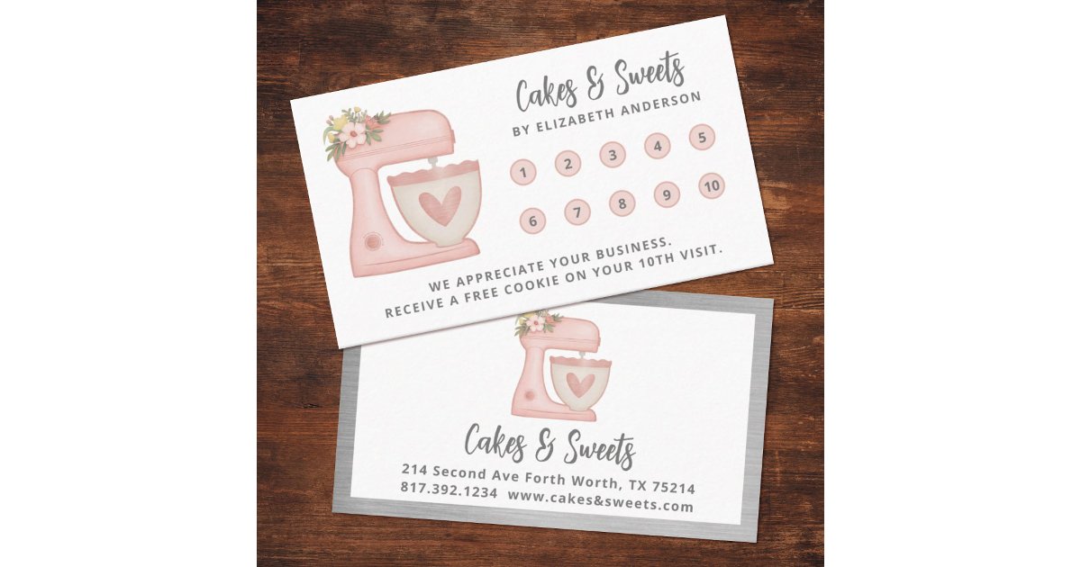 Simple Mixer Floral Cake Bakery Business Loyalty Card | Zazzle
