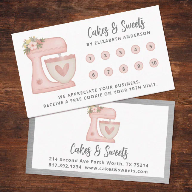 Simple Mixer Floral Cake Bakery Business Loyalty Card | Zazzle