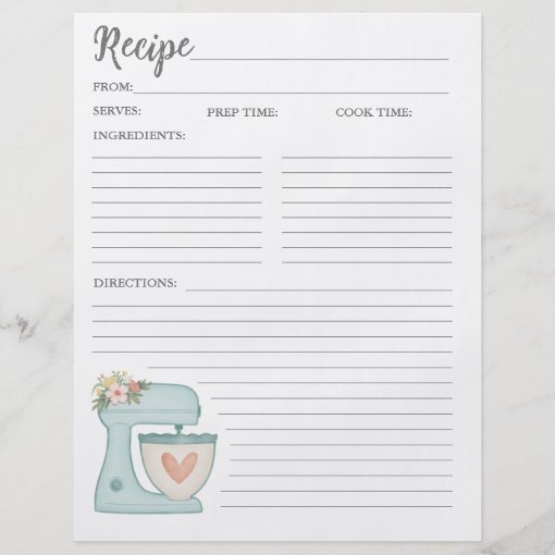 Simple Mixer Floral Cake Bakery Recipe Card Flyer | Zazzle