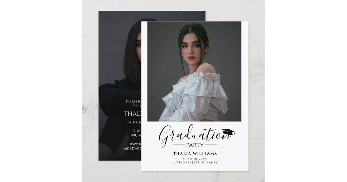 Simple Modern 2 Photo Graduation Party Invitation | Zazzle