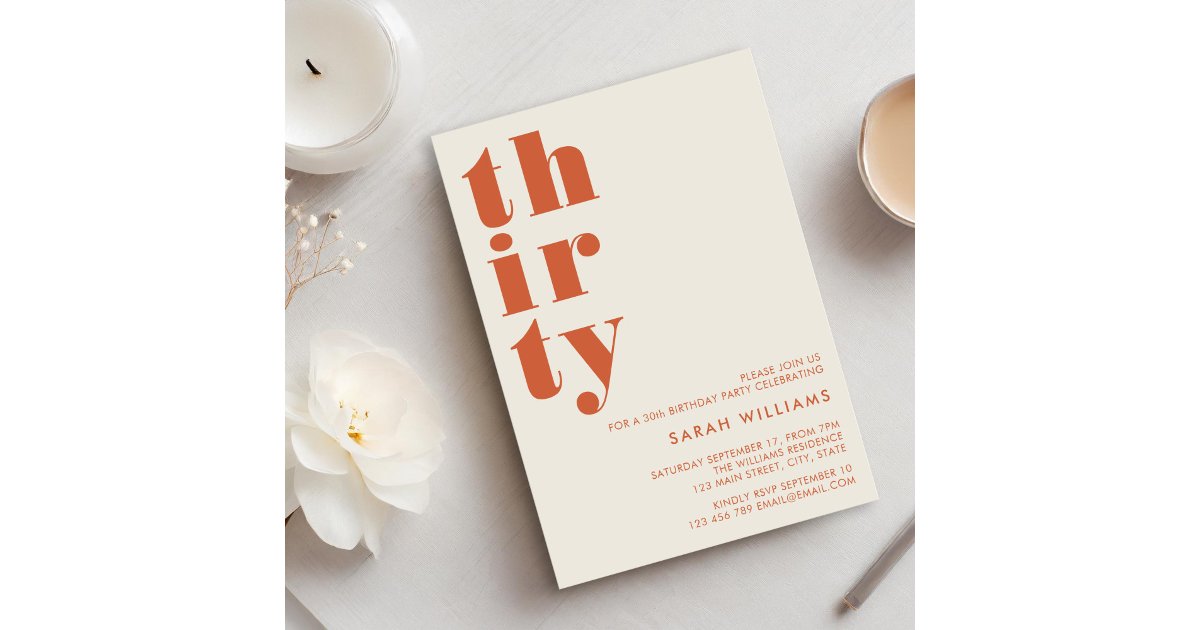 Simple Modern 30th Birthday Invitation | Zazzle