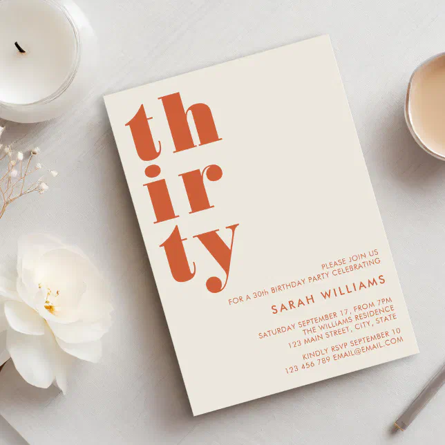Simple Modern 30th Birthday Invitation | Zazzle