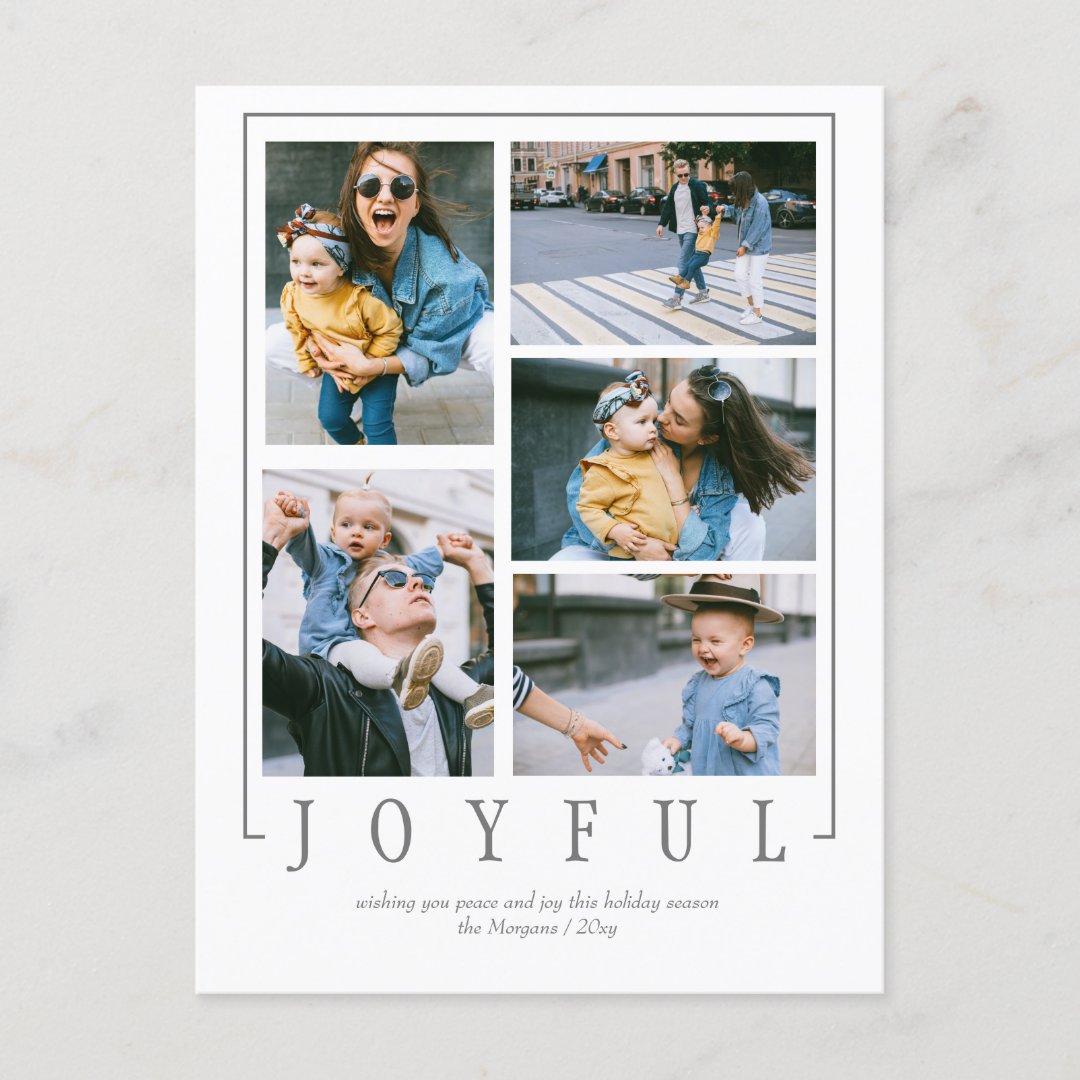 Simple Modern 5 photos Collage Custom Holiday Postcard | Zazzle