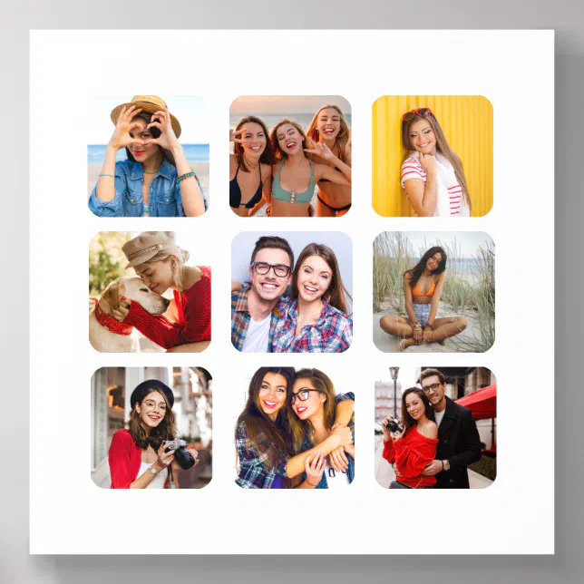 Simple Modern 9 Photo Collage Template Custom Acrylic Photo Tile | Zazzle
