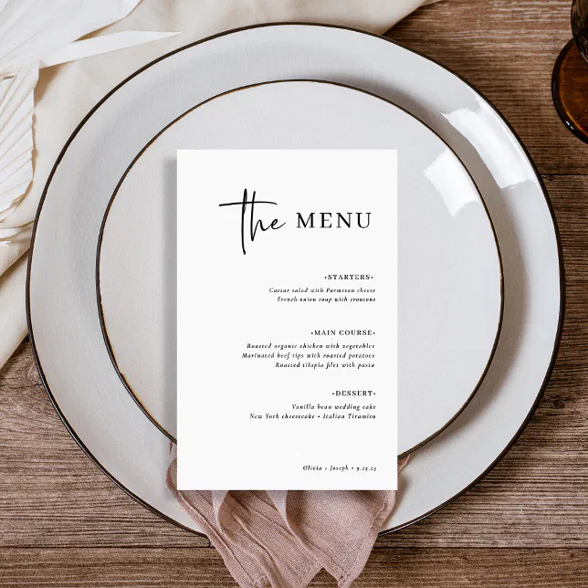 Simple Modern and Minimalist | Wedding Menu | Zazzle