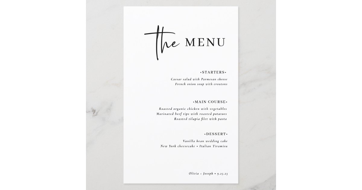 Simple Modern and Minimalist | Wedding Menu | Zazzle