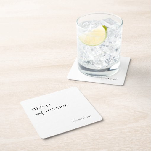 Simple Modern and Minimalist | Wedding Square Paper Coaster | Zazzle