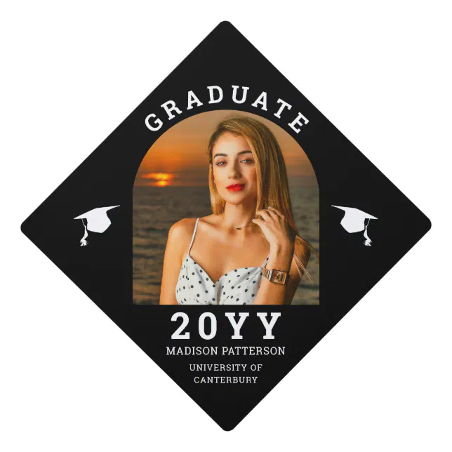 Simple Modern Arch Photo Black Grad Year Graduation Cap Topper | Zazzle