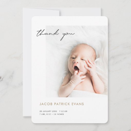 Simple Modern Baby Photo Thank You Birth Announcement | Zazzle