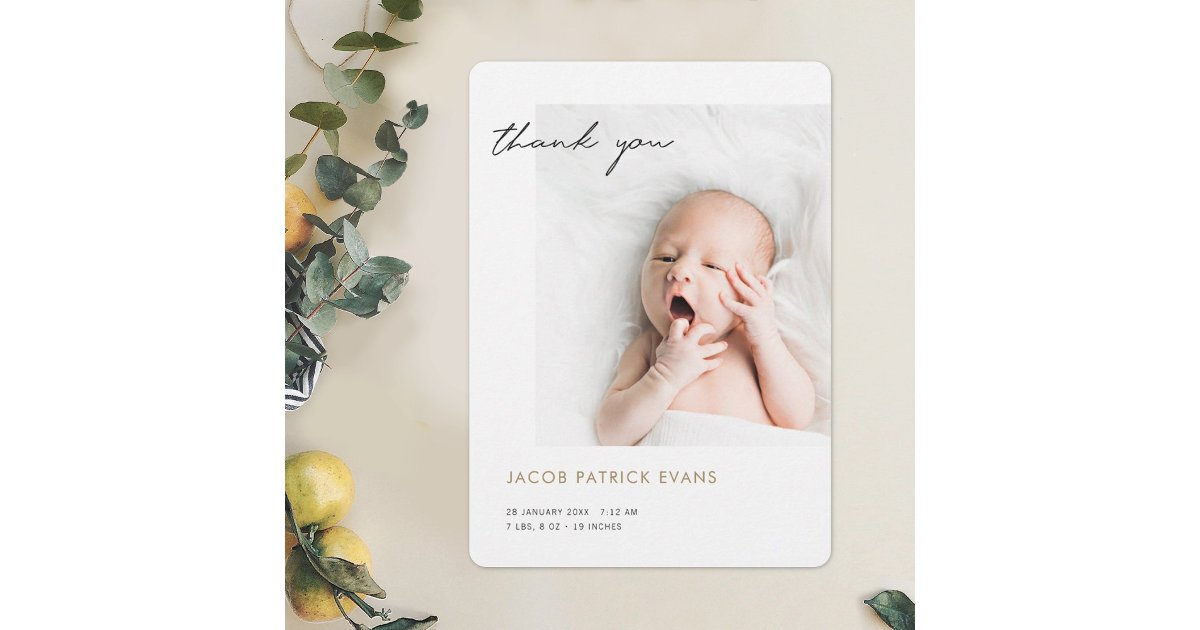 Simple Modern Baby Photo Thank You Birth Announcement | Zazzle