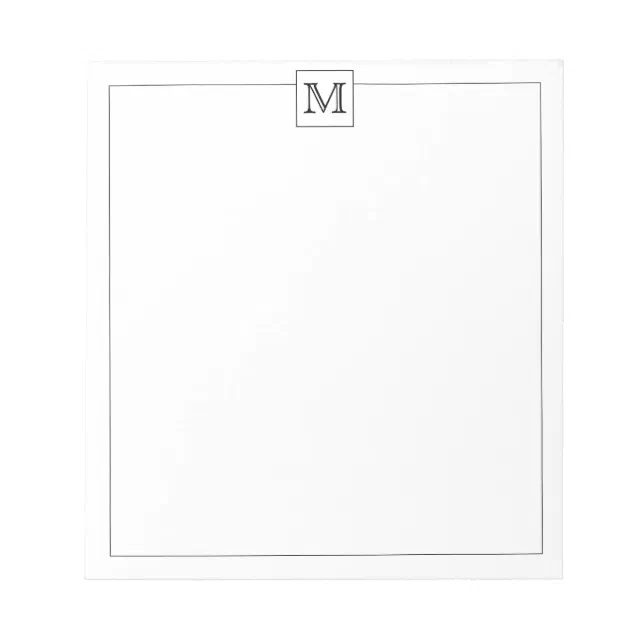 Simple Modern Basic Initial Monogram Square border Notepad | Zazzle