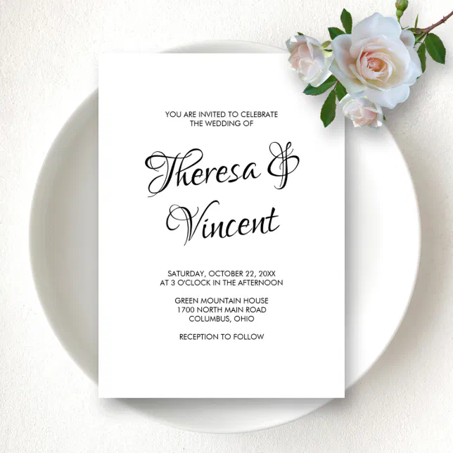 Simple Modern Black and White Calligraphy Wedding Invitation | Zazzle Simple Modern Black and White Calligraphy Wedding Invitation | Zazzle