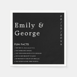 Simple Modern Black And White Fun Facts Wedding Napkins | Zazzle