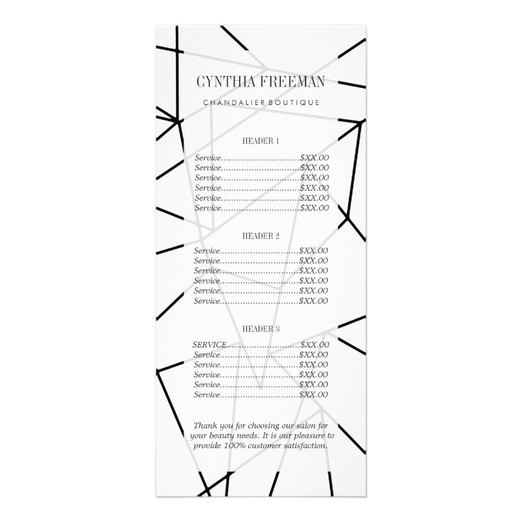 Simple Modern Black and White Geometric Pattern Rack Card | Zazzle