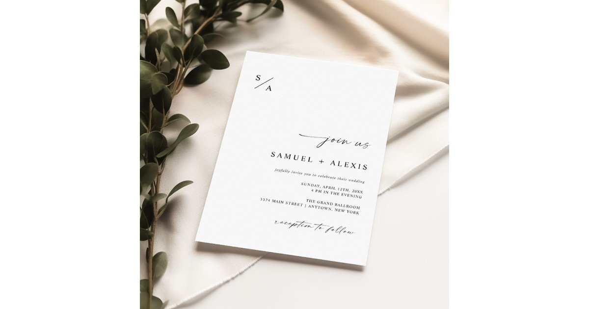 Simple Modern Black and White Minimalist Wedding Invitation | Zazzle