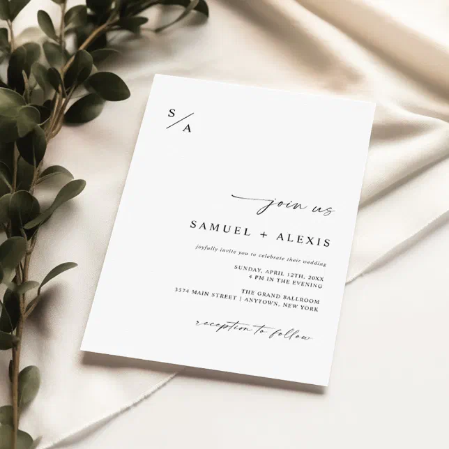 Simple Modern Black and White Minimalist Wedding Invitation | Zazzle