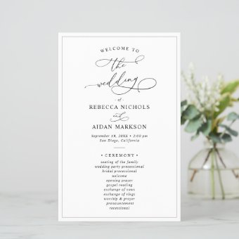Simple Modern Black and White Wedding Program | Zazzle