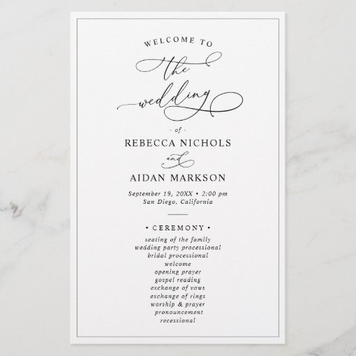 Simple Modern Black and White Wedding Program | Zazzle