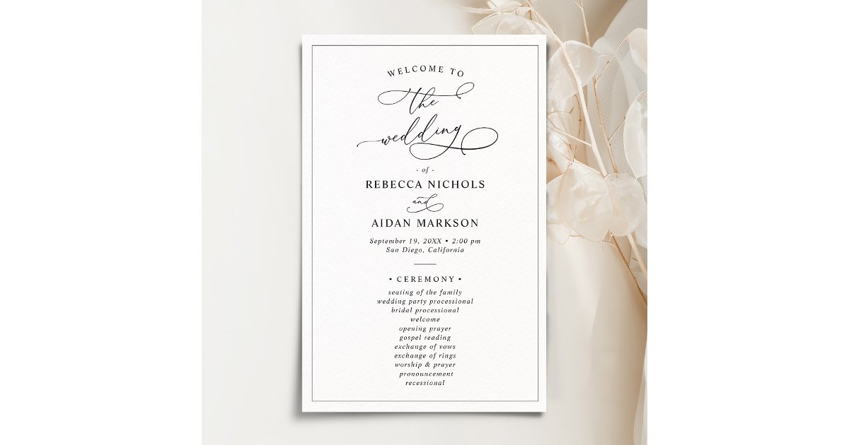 Simple Modern Black and White Wedding Program | Zazzle