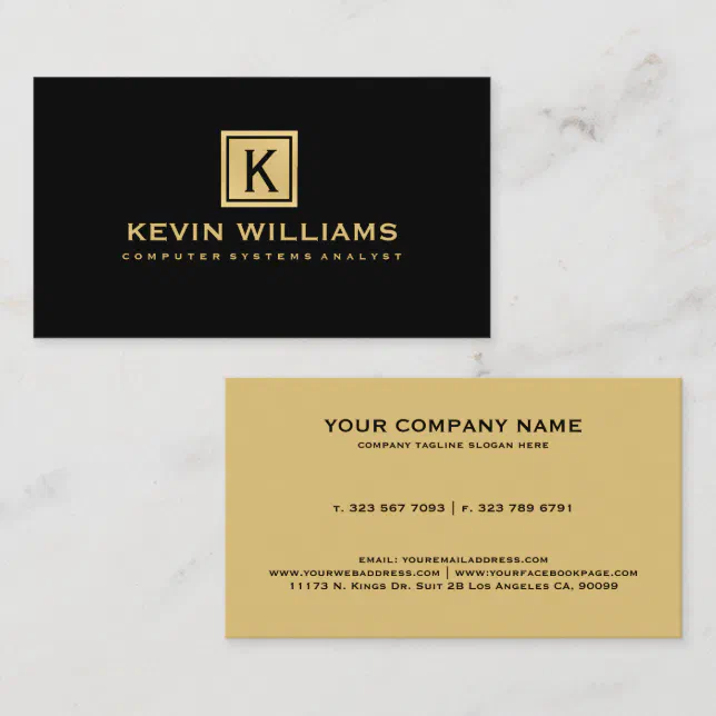 Simple Modern Black & Gold Geometric Accent Business Card | Zazzle