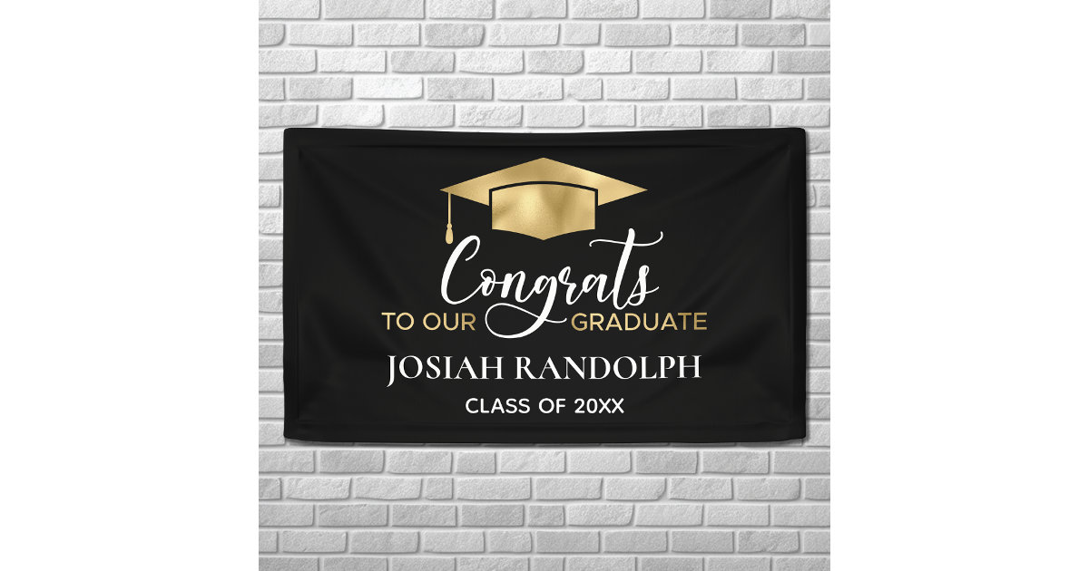 Simple Modern Black Gold Graduation Banner | Zazzle