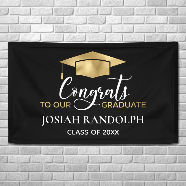 Simple Modern Black Gold Graduation Banner | Zazzle
