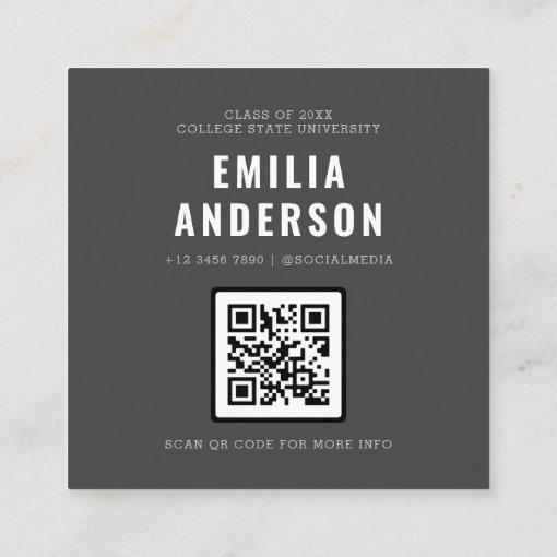 Simple Modern Black Graduation Photo QR Code Info Calling Card | Zazzle