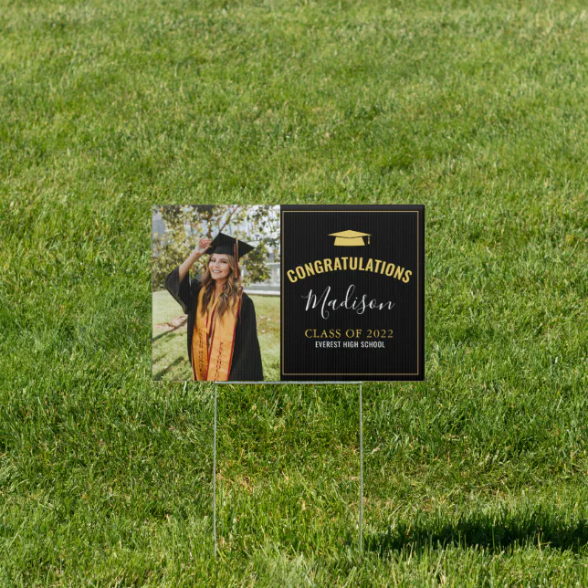 Simple Modern Black Photo Graduation Sign | Zazzle