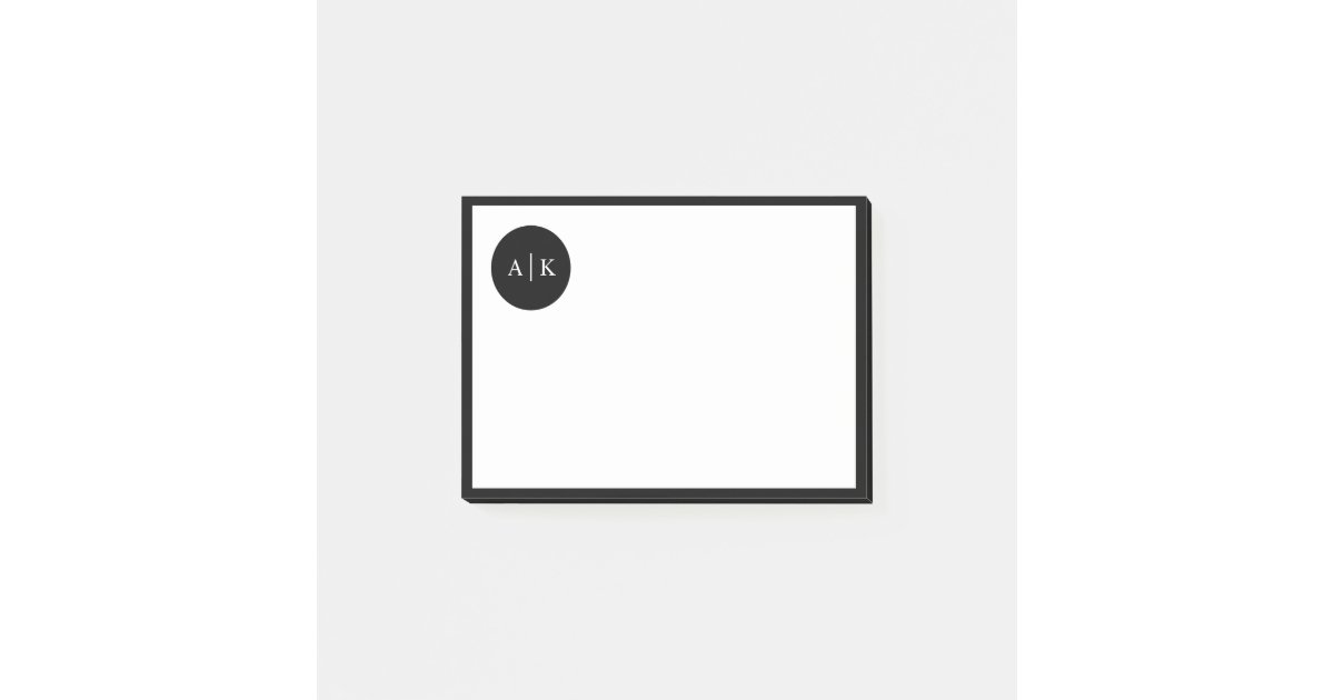 Simple Modern Black & White Circle Monogram Post-it Notes | Zazzle