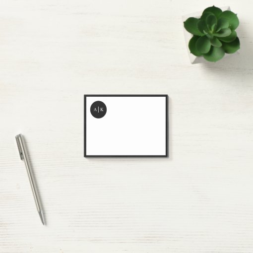 Simple Modern Black & White Circle Monogram Post-it Notes | Zazzle