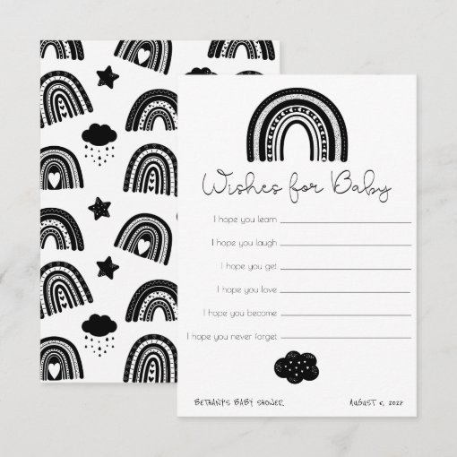 Simple Modern Black White Rainbow Wishes for Baby Note Card | Zazzle