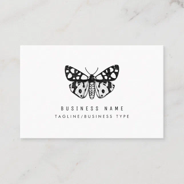 Simple Modern Black & White Tiger Moth Business Card | Zazzle