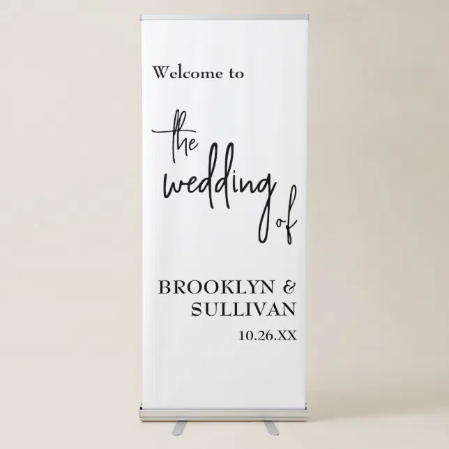 Simple, Modern Black & White Wedding Welcome Retractable Banner | Zazzle