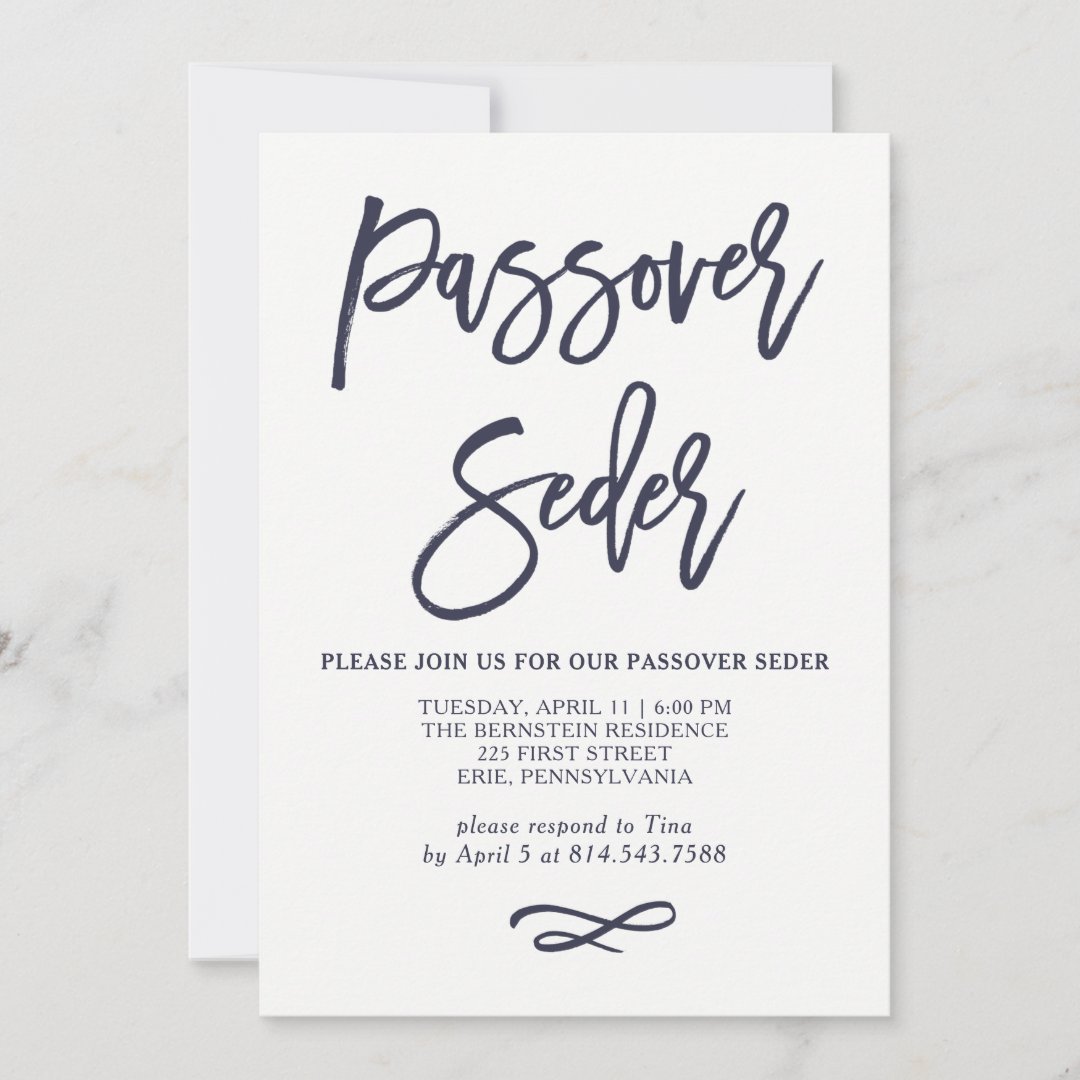 Simple Modern Blue and White Passover Seder Invitation | Zazzle