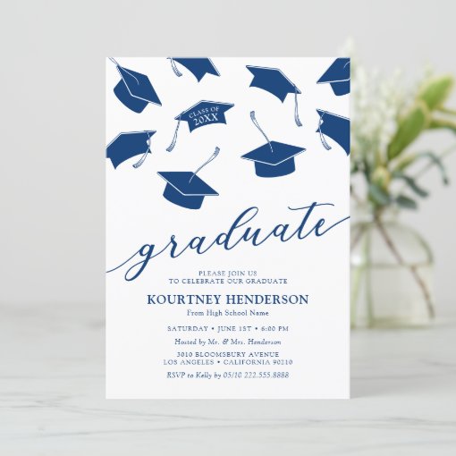Simple Modern Blue Graduation Party Invitations | Zazzle