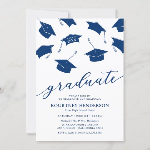Simple Modern Blue Graduation Party Invitations | Zazzle