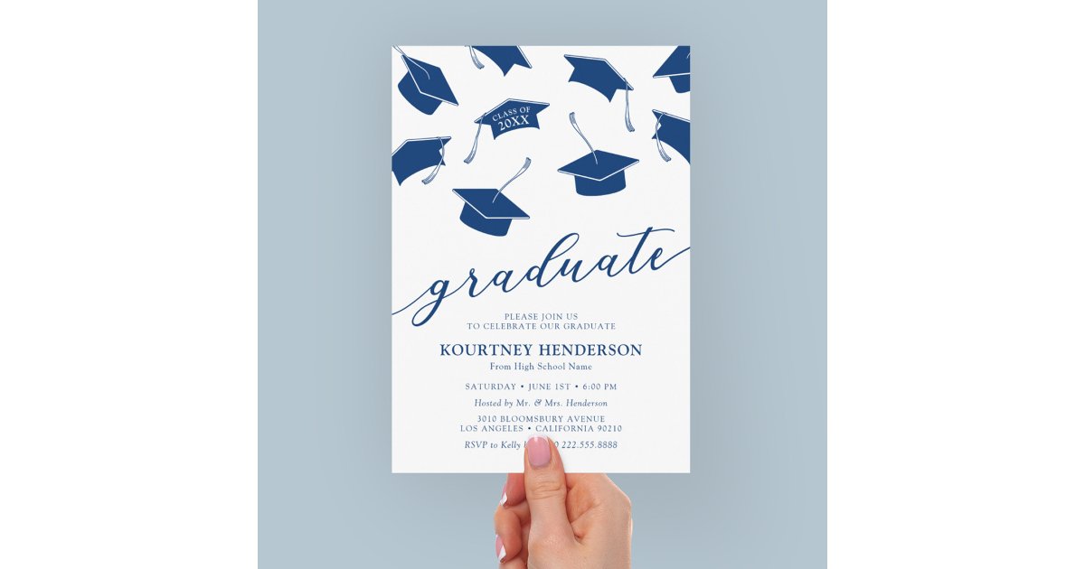 Simple Modern Blue Graduation Party Invitations | Zazzle