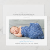 Simple Modern Blue Script Photo New Baby Boy Birth Announcement | Zazzle