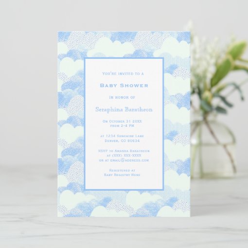 Simple Modern Blue Sky Clouds Baby Shower Invitation | Zazzle
