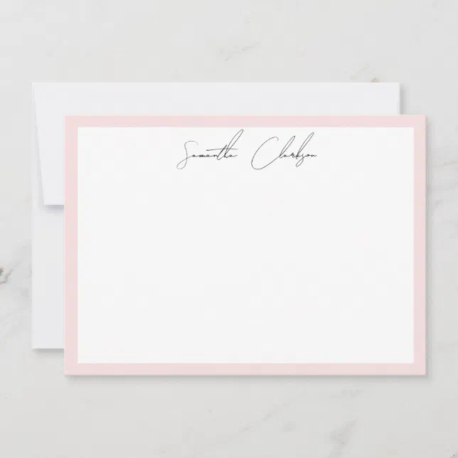 Simple Modern Blush Pink Border Handwritten Script Note Card | Zazzle