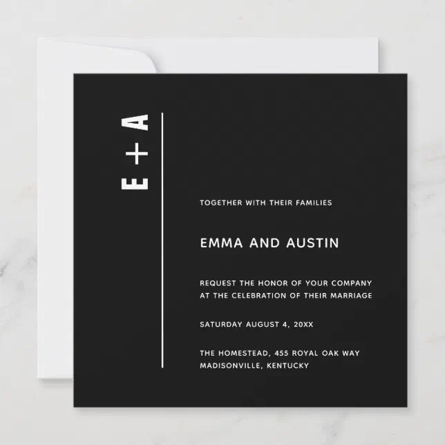 Simple Modern Bold Minimalist Initials Wedding Invitation | Zazzle