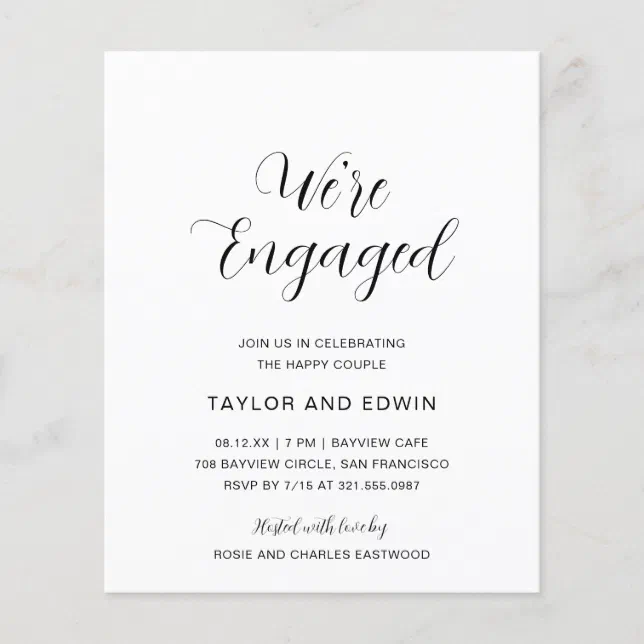 Simple Modern Budget Engagement Party Invitation | Zazzle