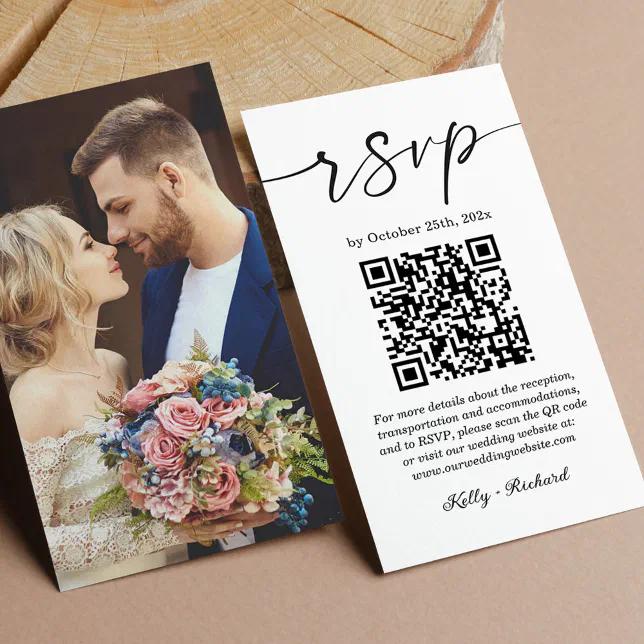 Simple Modern Budget Wedding RSVP Online QR Code Enclosure Card | Zazzle