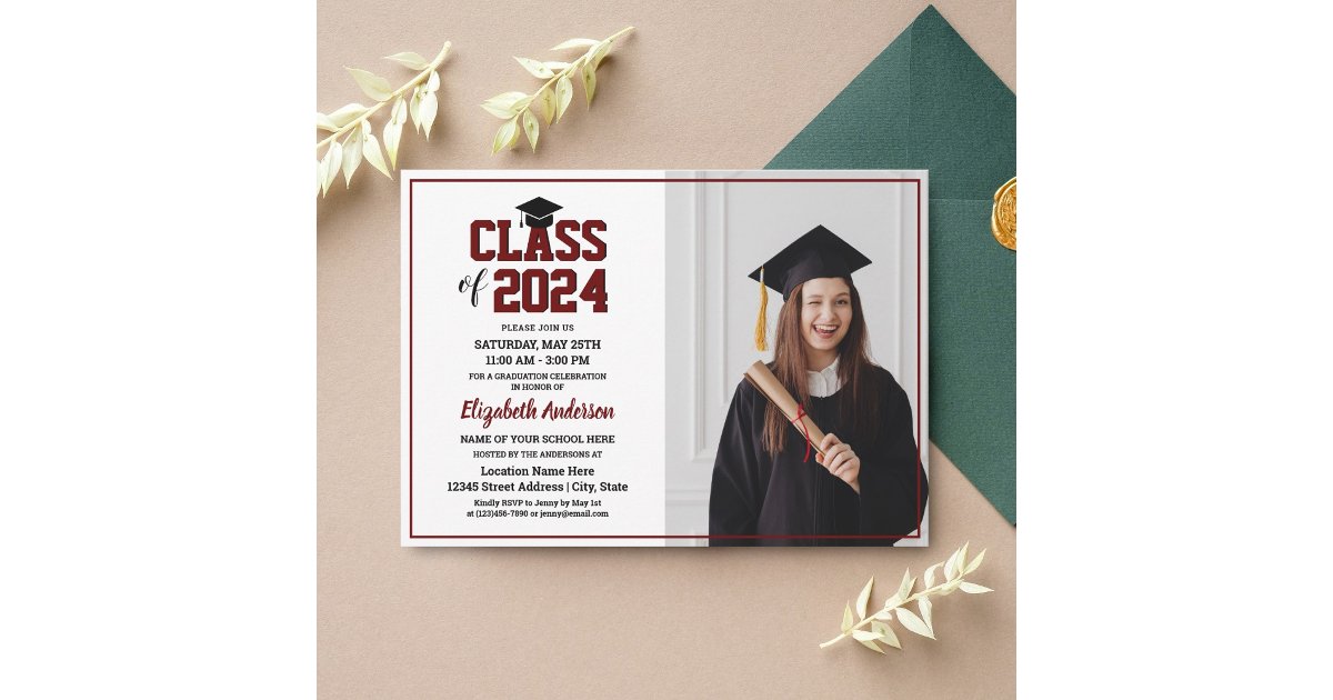 Simple Modern Burgundy Graduate Photo Graduation Invitation | Zazzle