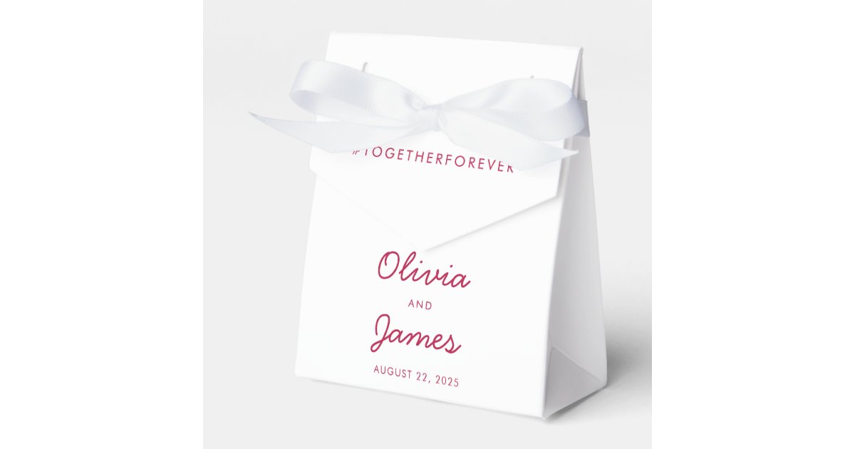 Simple Modern Burgundy Red Script Wedding Hashtag Favor Boxes | Zazzle