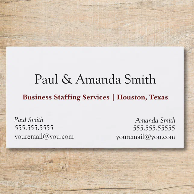 Simple Modern Business Card With 2 Names & Contact | Zazzle