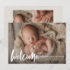 Simple Modern Calligraphy Baby Three Photo Birth Announcement | Zazzle