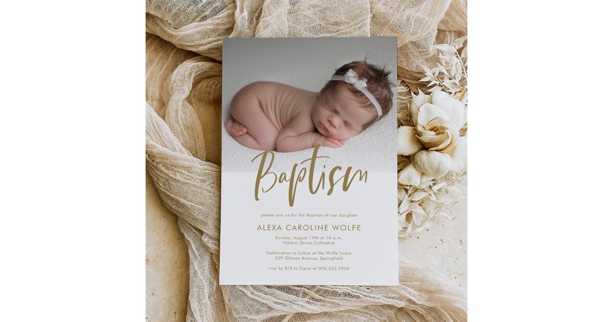 Simple Modern Calligraphy Baptism Photo Invitation | Zazzle