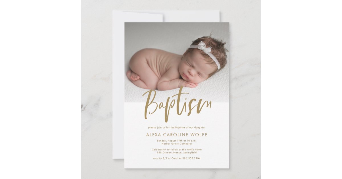 Simple Modern Calligraphy Baptism Photo Invitation | Zazzle